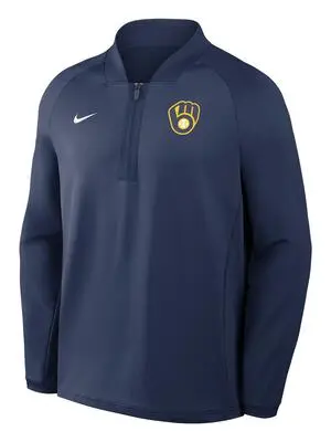 Nike Mlb Milwaukee Brewers Authentic Collection Dri-fit 1/2-zip Long-sleeve Top - Blue