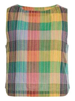 BOTEH BOTEH Echo Cotton Plaid Top With Kantha Stitch