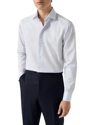 Eton Contemporary Fit Pinstripe Cotton Twill Dress Shirt - Light Blue