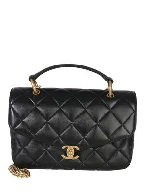 CHANEL Quilted Lambskin Top Handle Flap Bag
