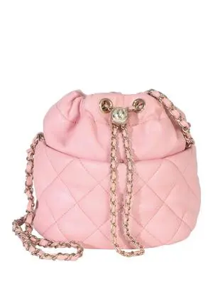 Chanel Quilted Lambskin Pearl Drawstring Bucket Bag - Pink