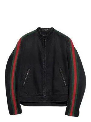 Gucci Cotton Denim Biker Jacket With Web - Black