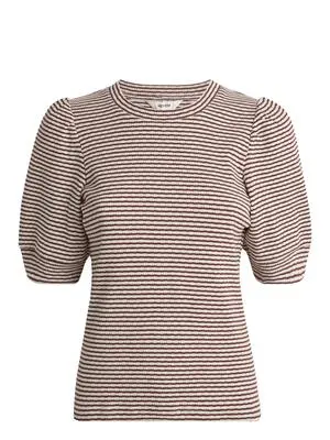 ME+EM Knitted Cotton Puff-sleeve T-shirt - Brown