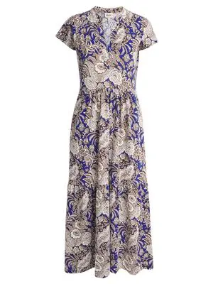 ME+EM Organic Cotton Printed Midi Dress - Blue