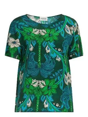 P.a.r.o.s.h Floral-print Satin Top - Dark Green
