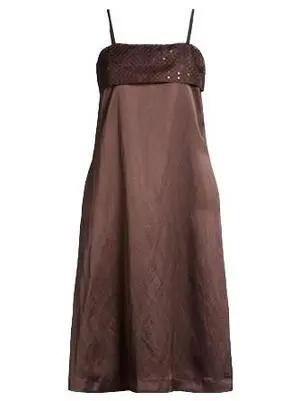 Peserico Midi Dress In Dark Viscose, Linen, And Polyester - Brown