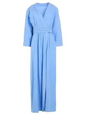 120% Lino Maxi Light Linen Dress - Blue