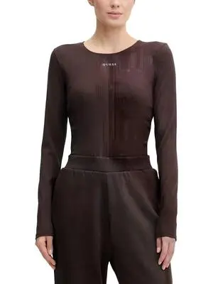 Guess Long-sleeved Ribbed T-shirt - Brown