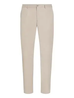 Dolce & Gabbana Stretch Cotton Twill Pants With Branded Tag - Beige
