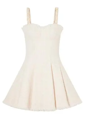 Balmain Embellished Pleated Tweed Mini Dress - Neutrals