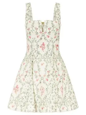 Agua Bendita Tiered Floral-print Cotton Mini Dress - Neutrals