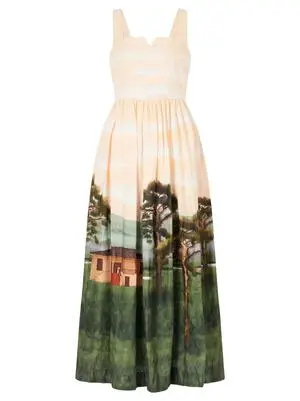Agua Bendita Jaspe Paraiso" Printed Linen Maxi Dress - Multi