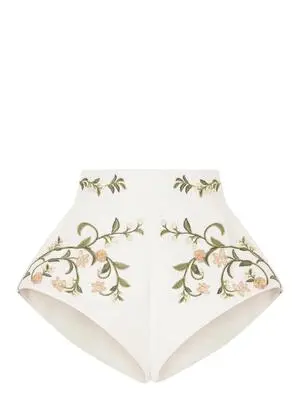 Agua Bendita Embroidered Linen Mini Shorts - Neutrals