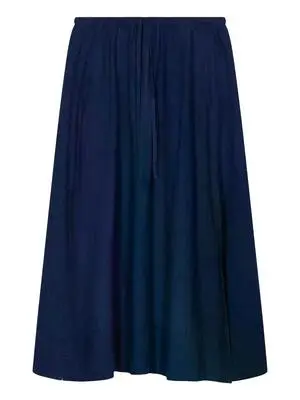 Closed Gathered Slit Maxi Skirt - Blue