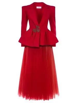 ARAFTU Peplum Tulle-panel Dress - Red