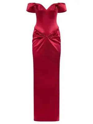 ARAFTU Off-the-shoulder Gathered Gown - Red