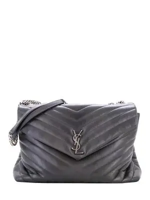 Saint Laurent Loulou Matelassé Chevron Leather Large Shoulder Bag - Grey