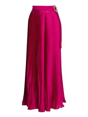 PatBO Pleated Satin Wide-leg Pants - Fuchsia