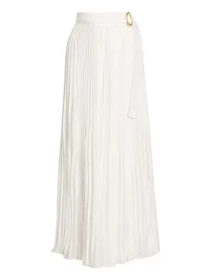 PatBO Pleated Satin Wide-leg Pants - White