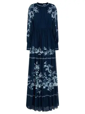 Erdem Printed Silk-Voile Gown Navy