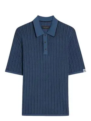 Rag & Bone Harvey Ribbed Cottonblend Polo Shirt - Navy