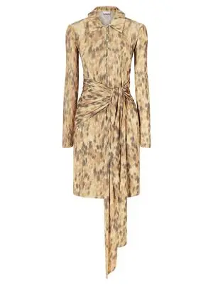 GANNI Marl Printed Mesh Midi Dress - Neutrals