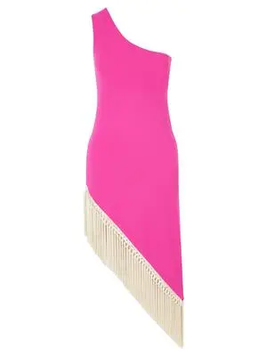 TALLER MARMO One-shoulder Asymmetrical Fringed Stretch-jersey Midi Dress - Pink