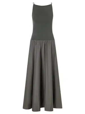 ST. AGNI Ribbed Jersey And Cotton-blend Poplin Midi Dress - Green