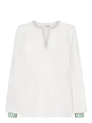 EMPORIO SIRENUSE Vera Embroidered Silk-crepe Blouse - Red