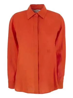 Max Mara Falas Embroidered-logo Linen Shirt - Orange