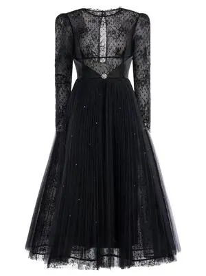 ARAFTU Lace-panelled Pleated A-line Dress - Black