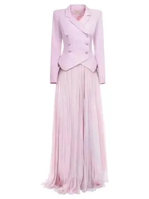 ARAFTU Arafatu Pleated Peplum Blazer And Maxi Skirt Set - Pink