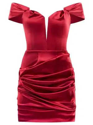 ARAFTU Off-the-shoulder Draped Dress - Red