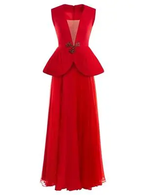 ARAFTU Pleated Peplum Dress - Red