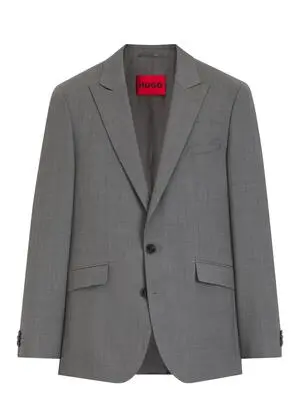 Hugo Extra-slim-fit Jacket In Virgin-wool Dobby - Grey