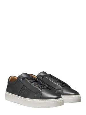 BOSS Low-top Leather Trainers With Woven Detail - Black