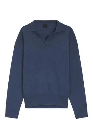BOSS Virgin Wool Johnny-collar Sweater - Light Blue