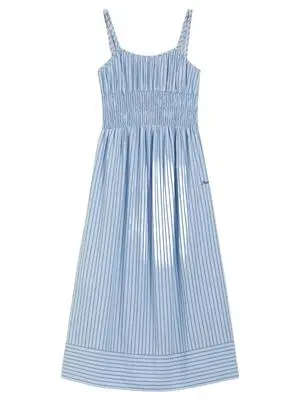 BOSS Cotton Poplin Midi Dress With Stripes - Patterned