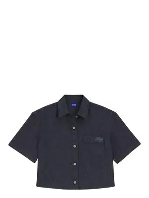 Hugo Relaxed-fit Cropped Denim Blouse - Dark Blue