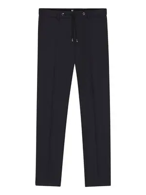 BOSS Virgin Wool Serge Slim-fit Drawstring Pants - Dark Blue