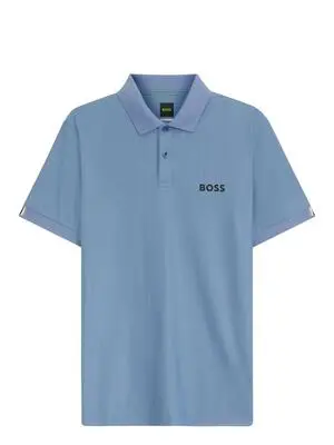BOSS Active Stripe-jersey Slim-fit Polo Shirt With Four-way Stretch Light Blue
