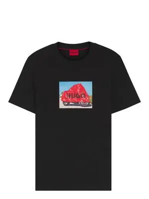 Hugo Cotton-jersey T-shirt With Biker-inspired Artwork - Black