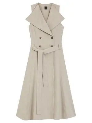 BOSS Double-breasted Wrap Dress In Herringbone Linen Blend - Patterned