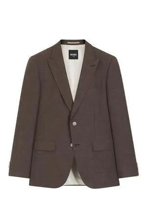 BOSS One Slim-fit Jacket In Virgin Wool Dark Brown