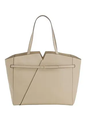 BOSS Revers Leather Tote Bag With Belt Detail - Light Beige