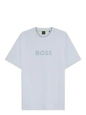 BOSS Cotton-jersey T-shirt With Golf-inspired Logo - Light Blue