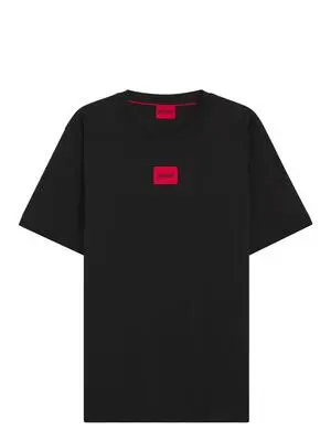 Hugo Cotton T-shirt With Red Woven Logo Label - Black