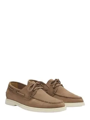 BOSS Lace-up Suede Boat Shoes - Beige