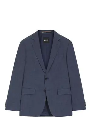 BOSS Patterned Slim-fit Jacket In Stretch Wool - Light Blue