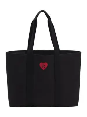 Hugo Heart-logo Cotton-canvas Tote Bag - Black